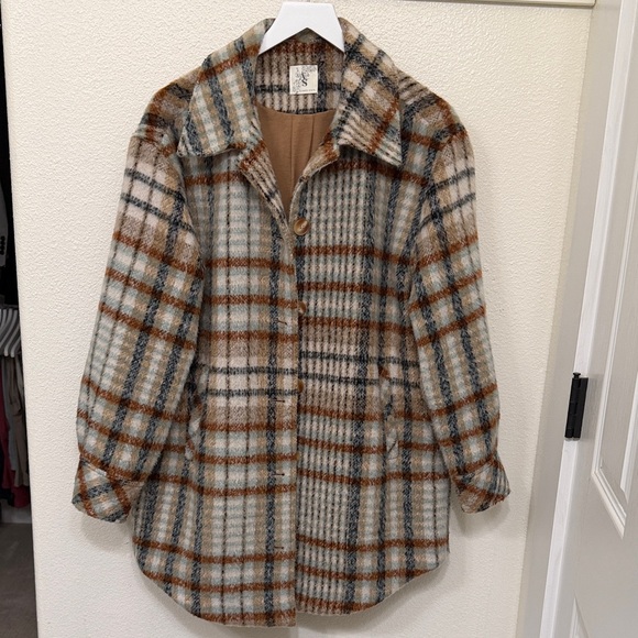 Altar'd State | Jackets & Coats | Altard State Plaid Teddy Jacket Brown ...